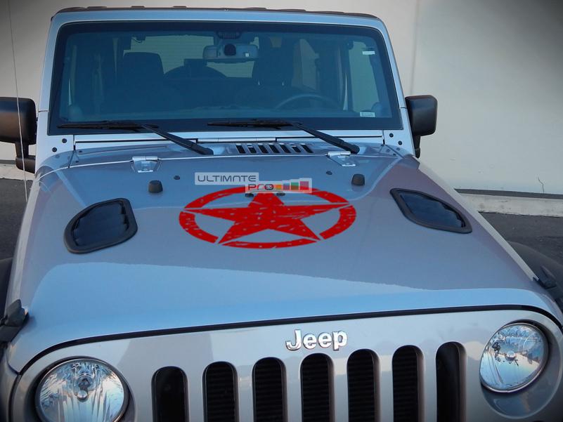 Decal Sticker Vinyl Hood Distressed Star Compatible with Jeep Wrangler ...